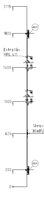Assa Abloy Stanglås m/ekstra lås M5444/410/411 H D50 200-1800 H6 kolve ...